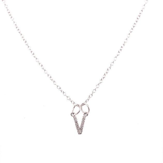 0.05 Carat Diamond Initial "V" Necklace 14K White Gold | The Diamond ...
